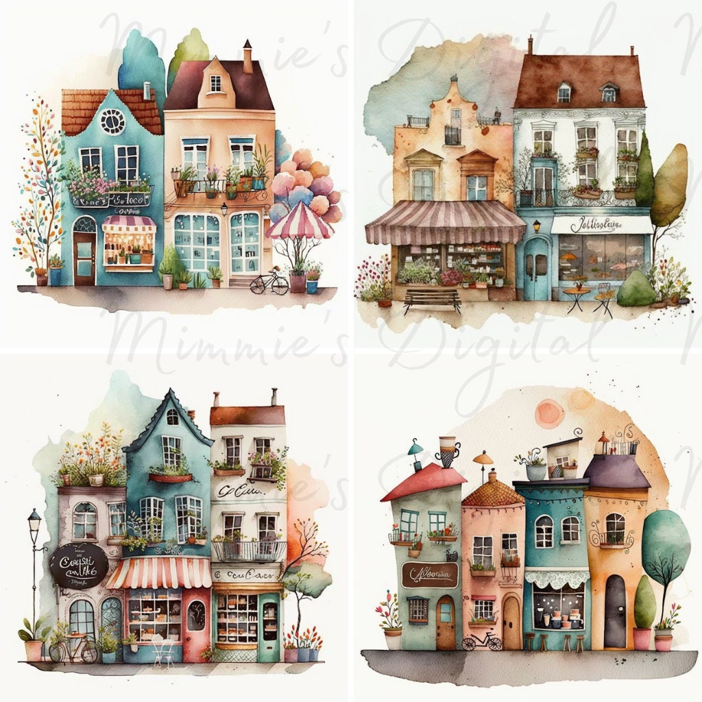 Cute Coffee Shops, Spring Time, Watercolor, Clipart, 20 High Quality ...