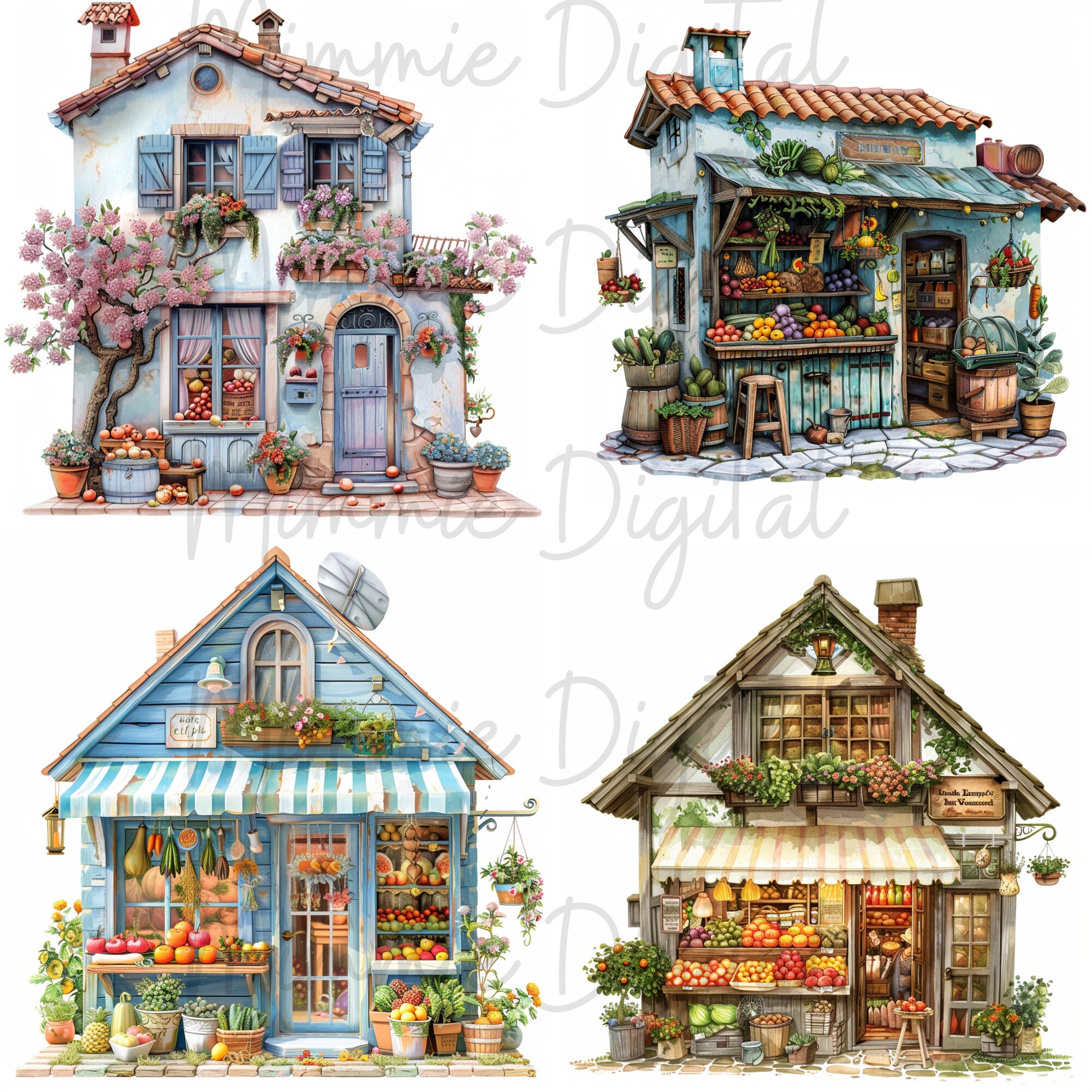 House Store Watercolor, Clipart, 29 High Quality PNG Transparent Files ...