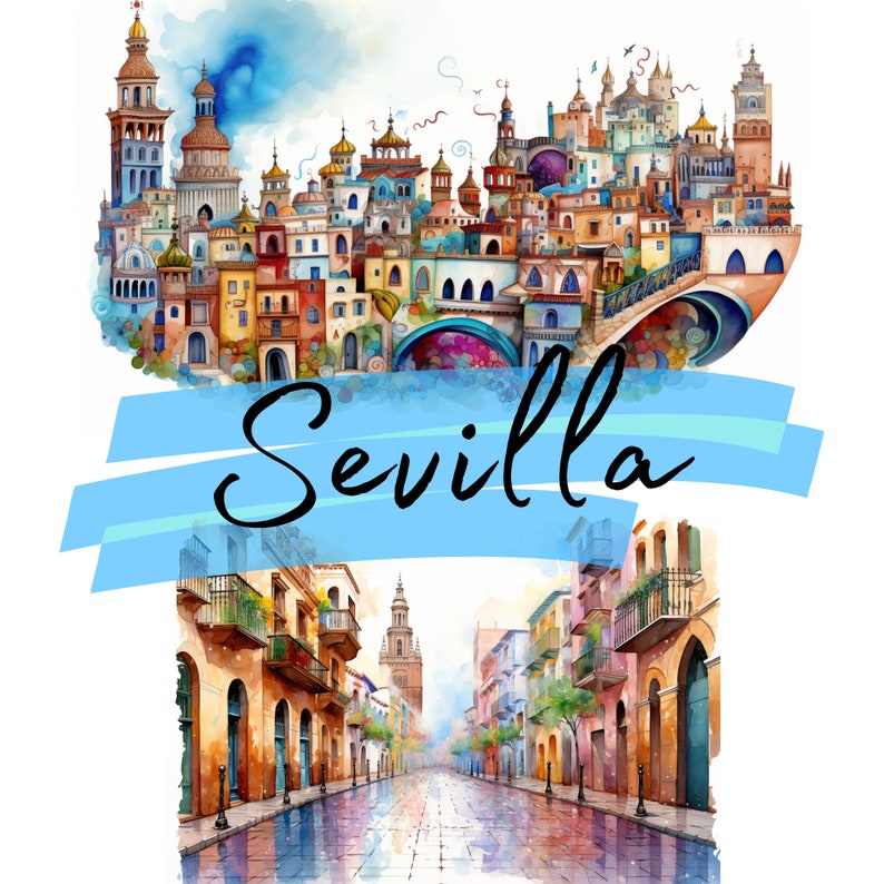 Houses of Sevilla, Spain, Giralda, Cathedral, Alcazar, 18 Watercolor ...