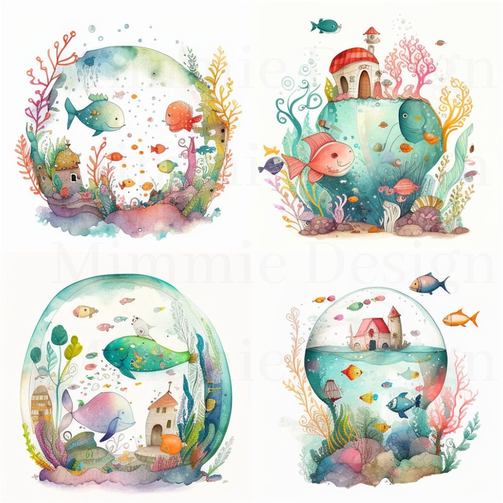 Under the Sea World, Whimsy and Colorful, Watercolor, Clipart, 25 High ...