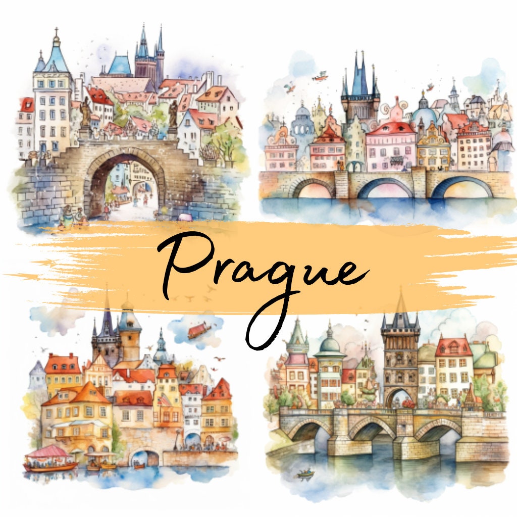 Houses of Prague, Watercolor, Clipart, 25 High Quality PNG Transparent ...