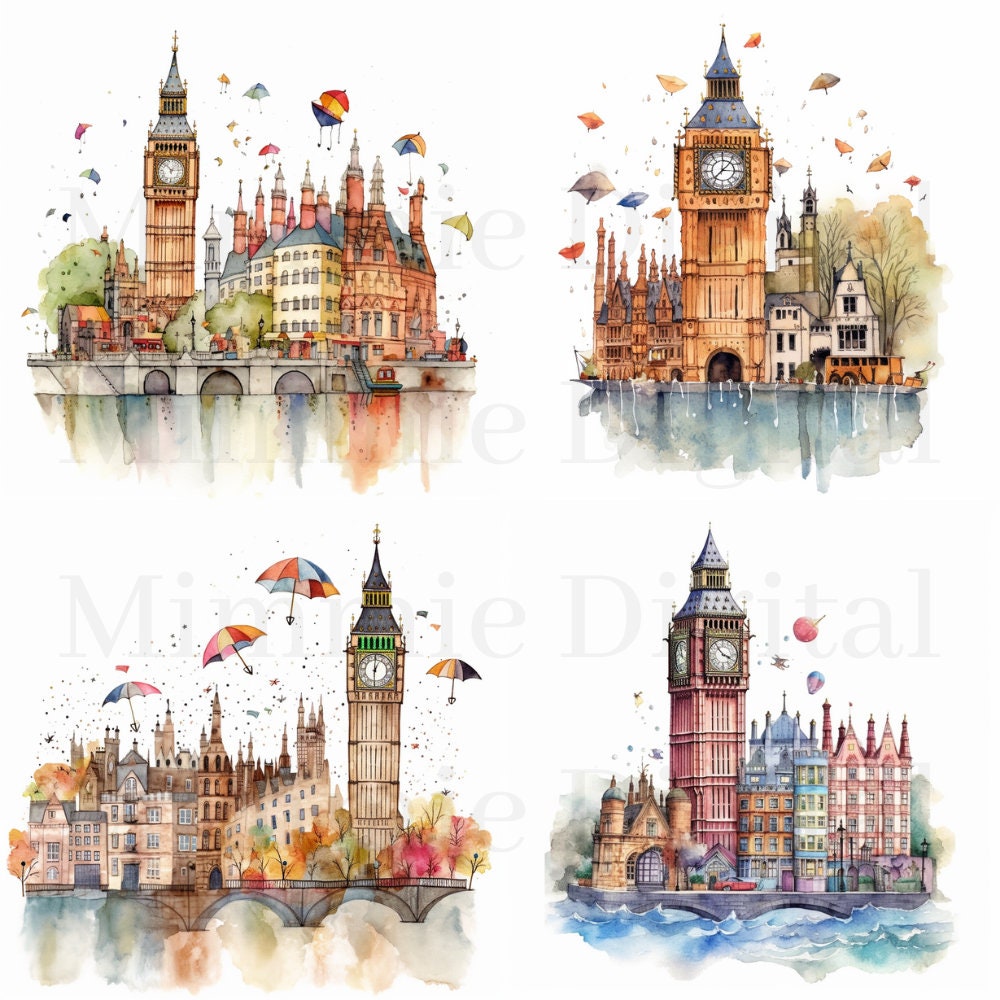 Houses of London Watercolor Clipart 20 High Quality PNG - Etsy
