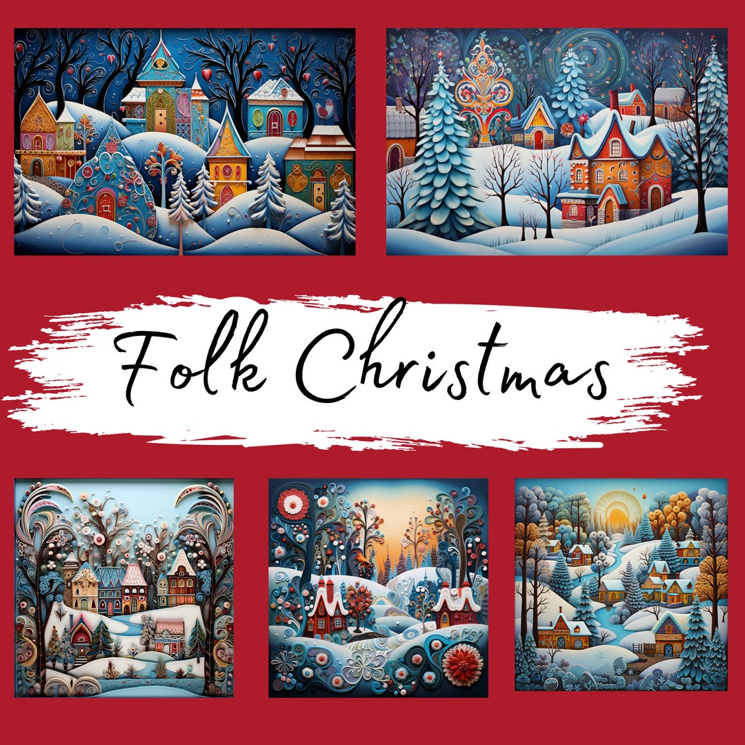 Folk Christmas Cards, 70 High Quality Digital Files, Junk Journal ...