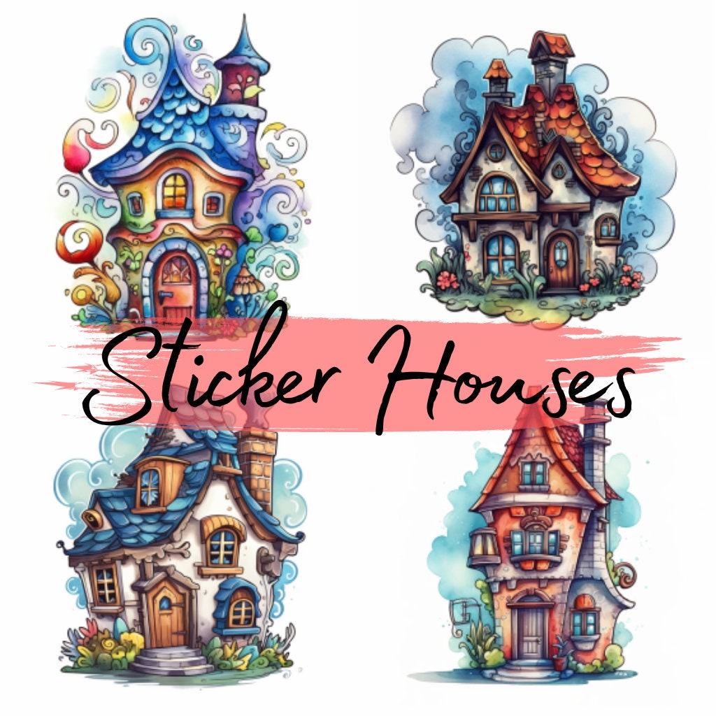 Sticker Houses, Watercolor, Clipart, Over 100 High Quality PNG ...