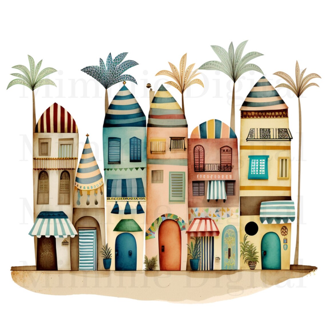 Houses of Cairo, Egypt, Watercolor, Clipart, 15 High Quality PNG ...