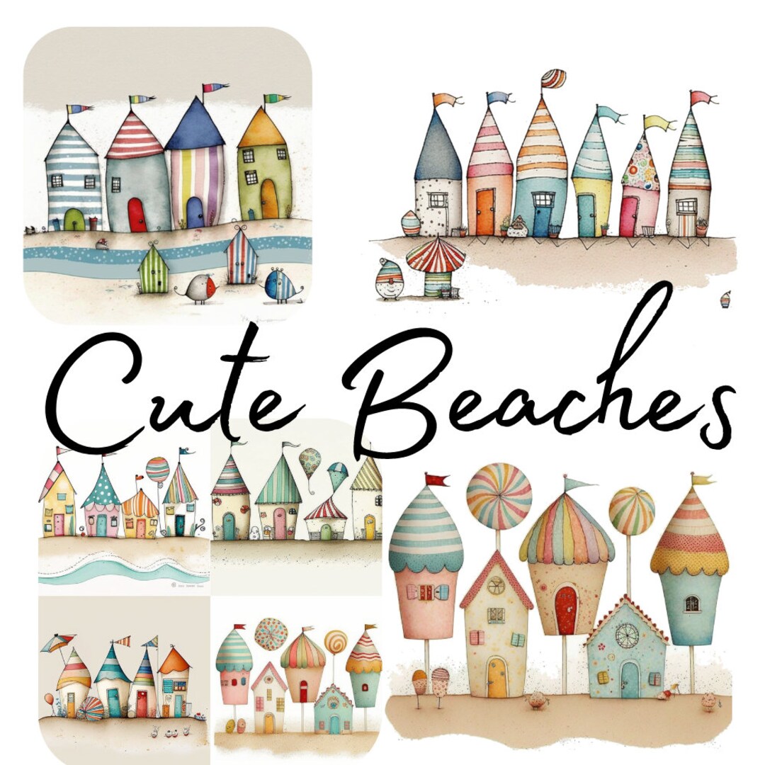 Cute Beach Huts, Watercolor, Clipart, 12 High Quality PNG Transparent ...