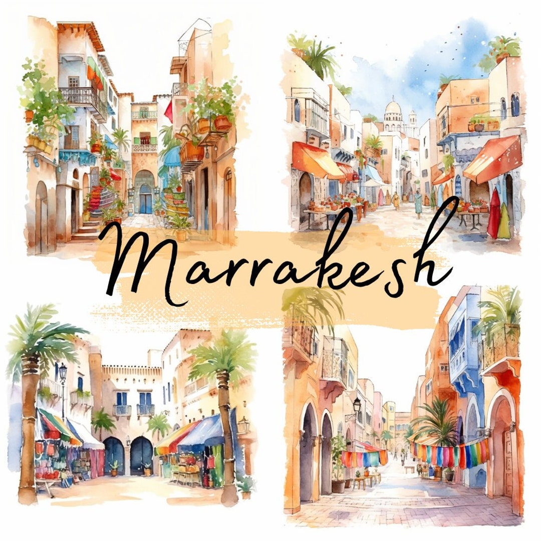 Houses of Marrakesh, Morocco, Watercolor, Clipart, 16 High Quality PNG ...