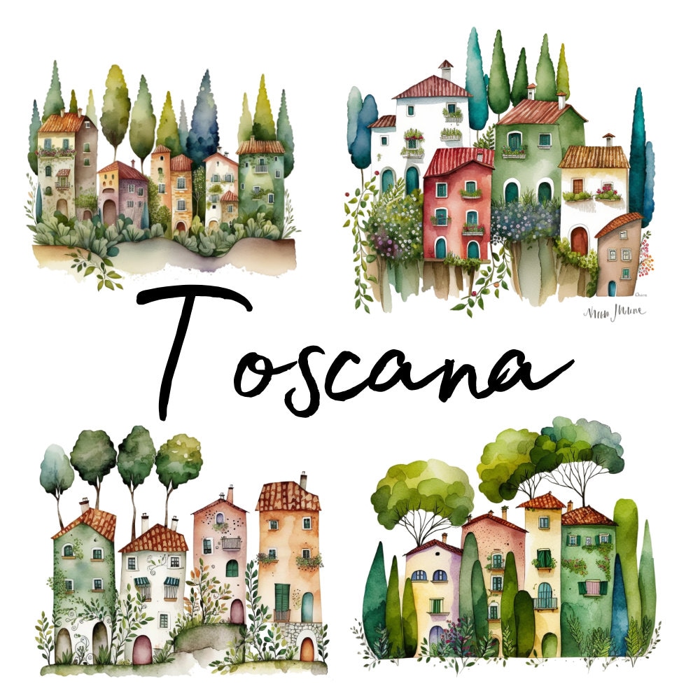 Houses of Toscana, Italy, Watercolor, Clipart, 12 High Quality PNG ...