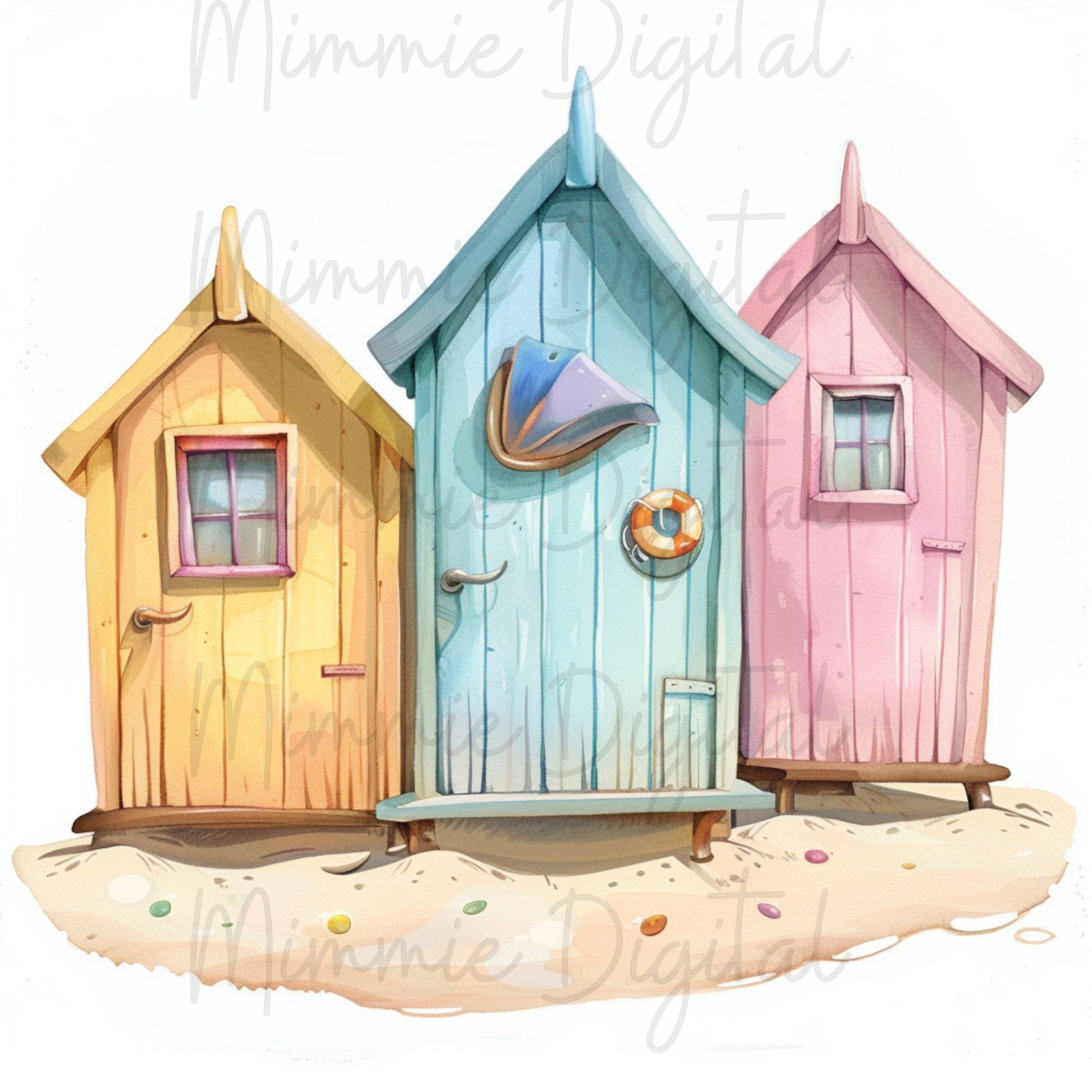 Cute Beach Huts Watercolor Clipart, 28 High Quality PNG Transparent ...