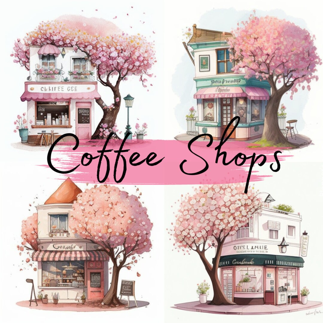 Cute Coffee Shops, Spring Time, Watercolor, Clipart, 20 High Quality ...