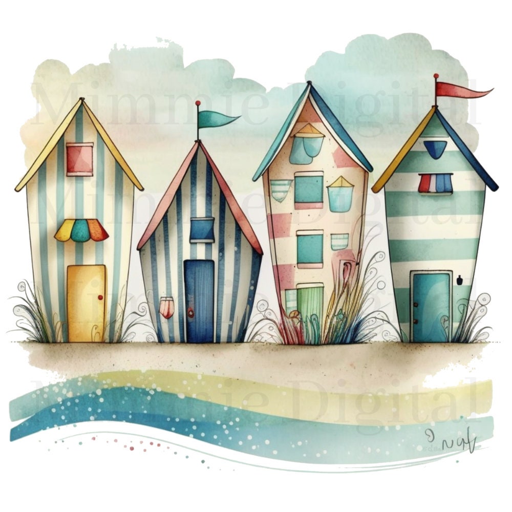 Cozy Beaches, Whimsy and Colorful,watercolor Clipart, 24 High Quality ...
