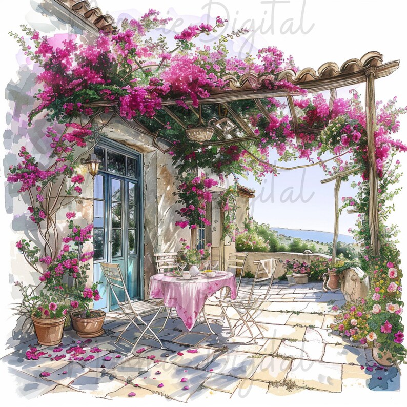 Romantic Patio Watercolor Clipart, 16 High Quality PNG Transparent ...