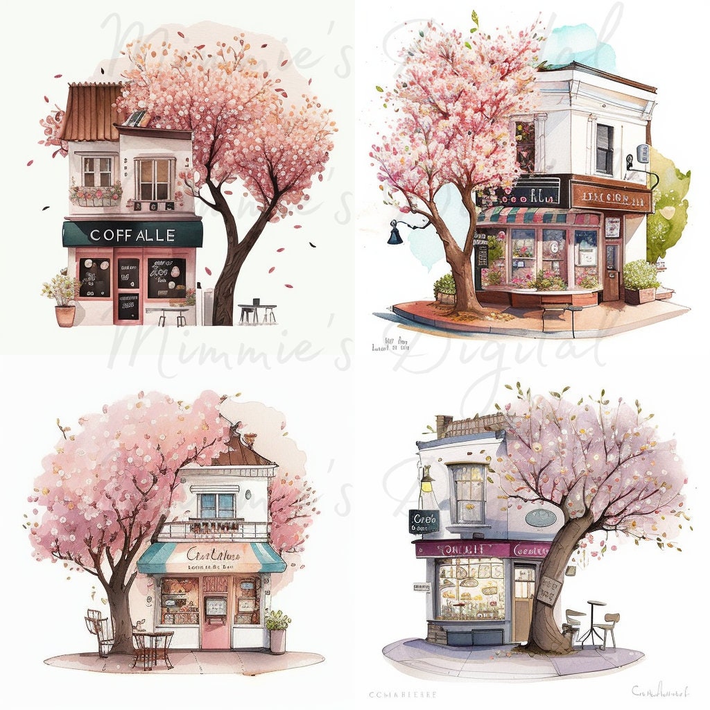 Cute Coffee Shops, Spring Time, Watercolor, Clipart, 20 High Quality ...