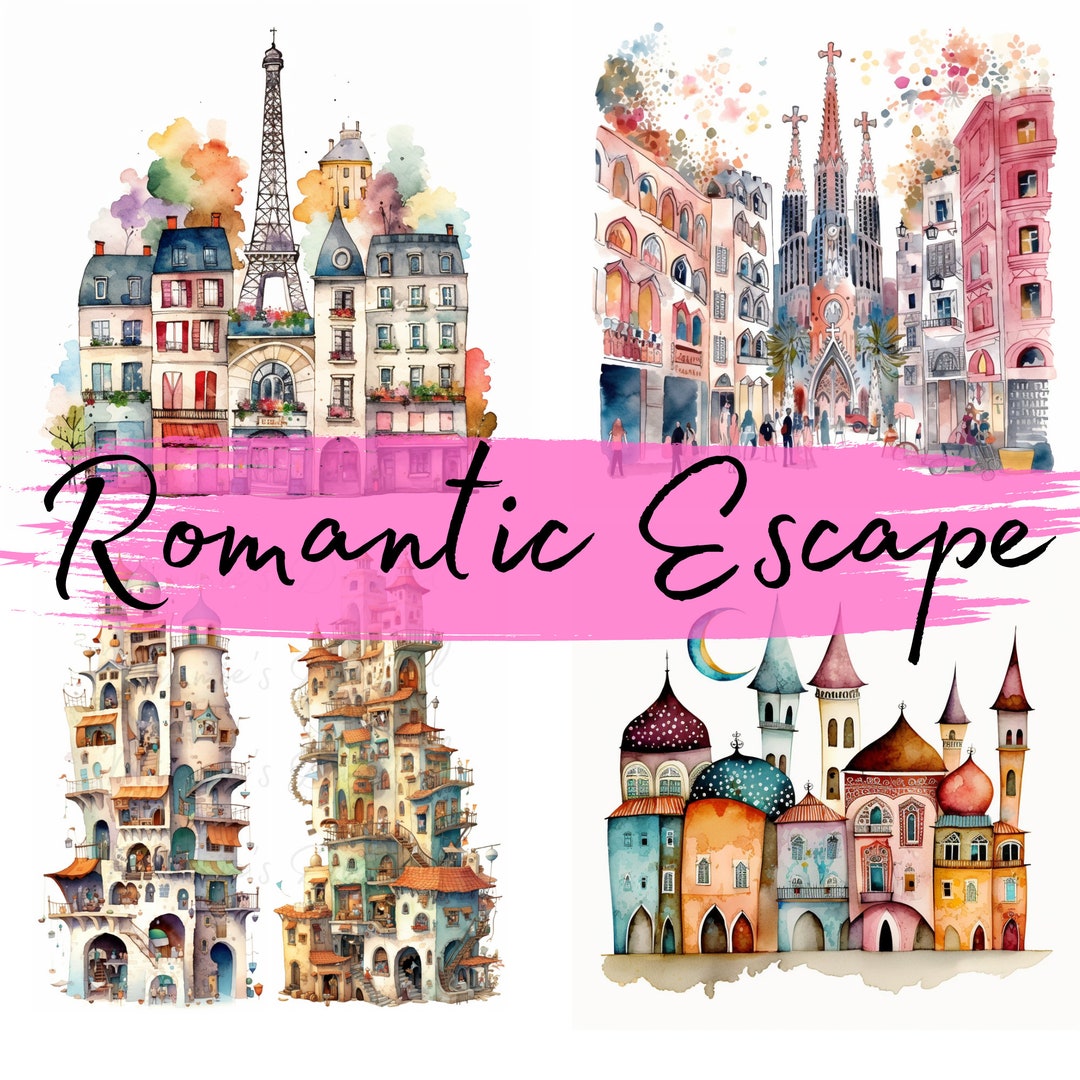Romantic Escape, 81 Clipart Bundle| Watercolor | Quality PNG ...