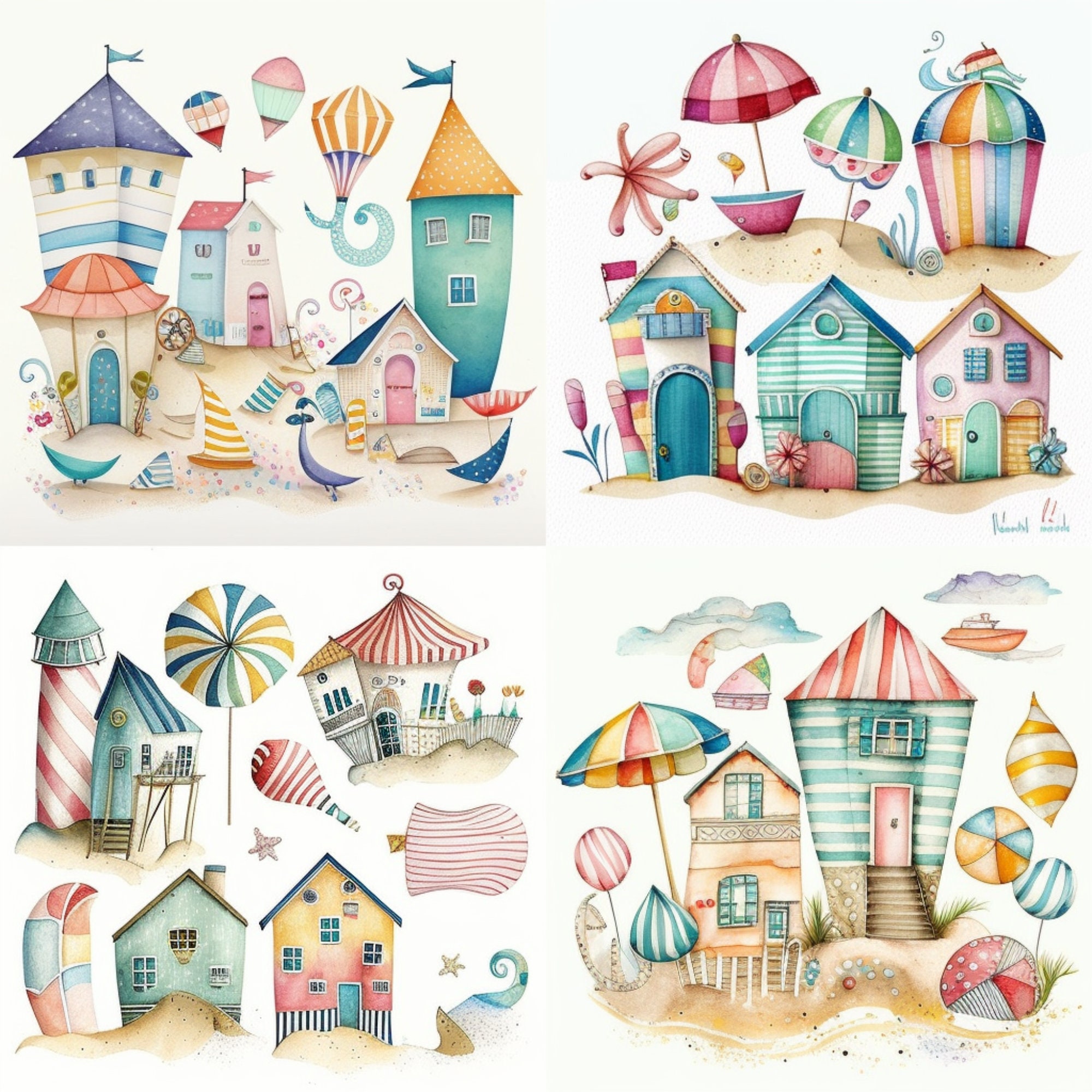 Cozy Beaches, Whimsy and Colorful,watercolor Clipart, 24 High Quality ...