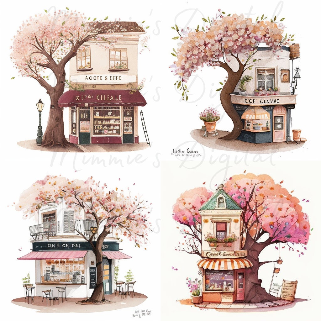 Cute Coffee Shops, Spring Time, Watercolor, Clipart, 20 High Quality ...