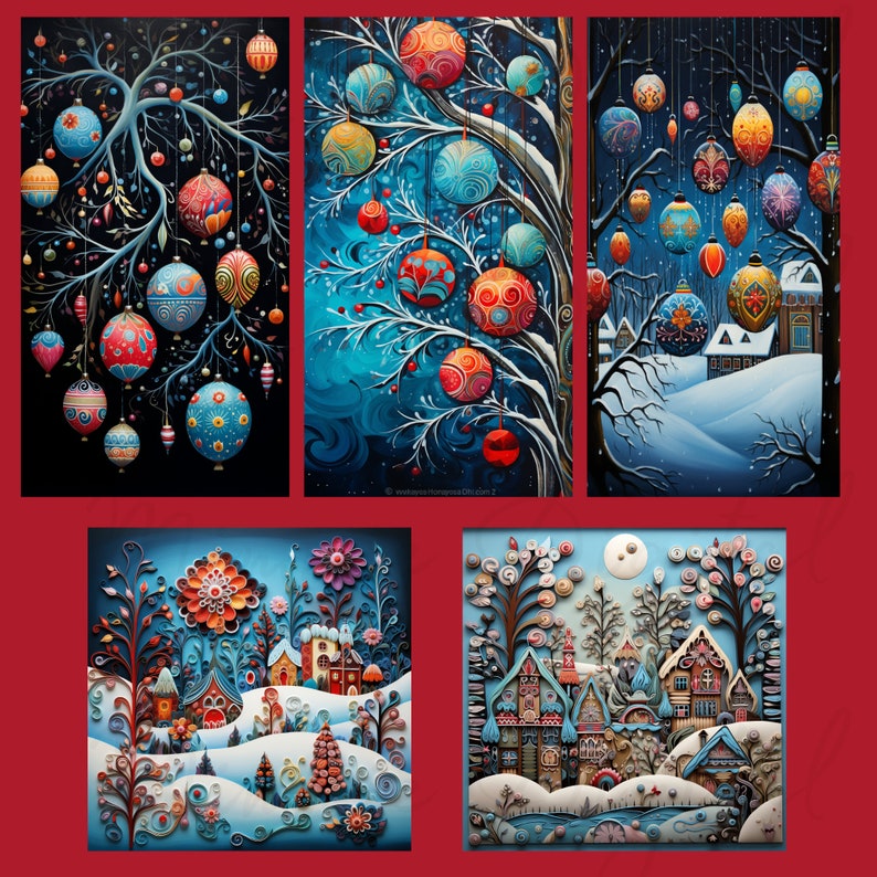 Folk Christmas Cards, 70 High Quality Digital Files, Junk Journal ...