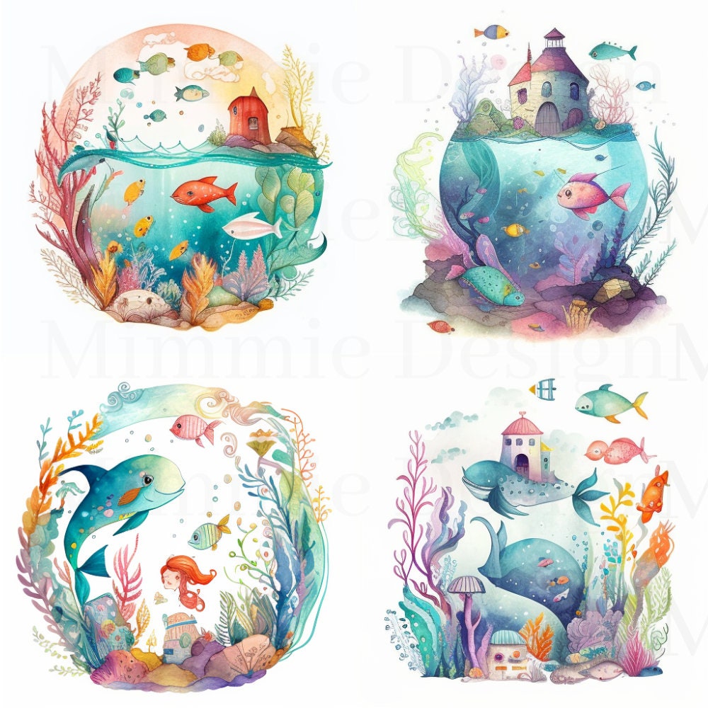 Under the Sea World, Whimsy and Colorful, Watercolor, Clipart, 25 High ...