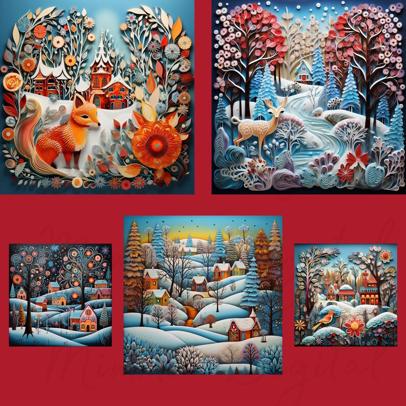 Folk Christmas Cards, 70 High Quality Digital Files, Junk Journal ...