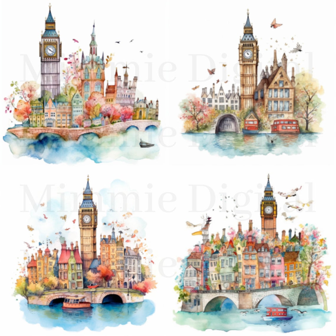Houses of London, Watercolor, Clipart, 20 High Quality PNG Transparent ...