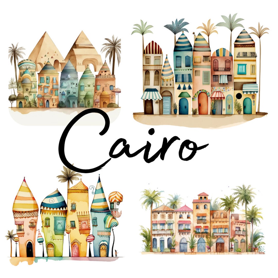 Houses of Cairo, Egypt, Watercolor, Clipart, 15 High Quality PNG ...