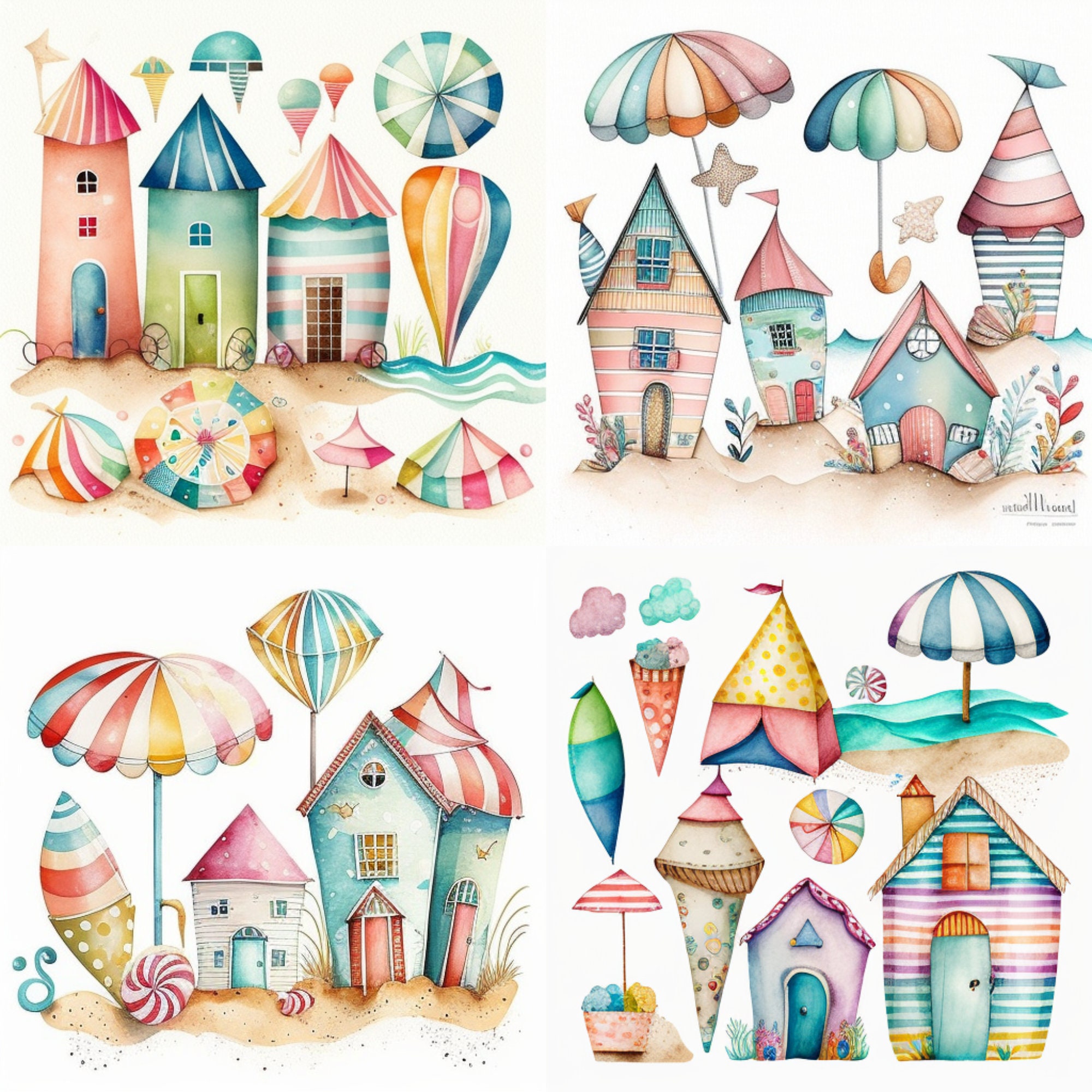 Cozy Beaches, Whimsy and Colorful,watercolor Clipart, 24 High Quality ...