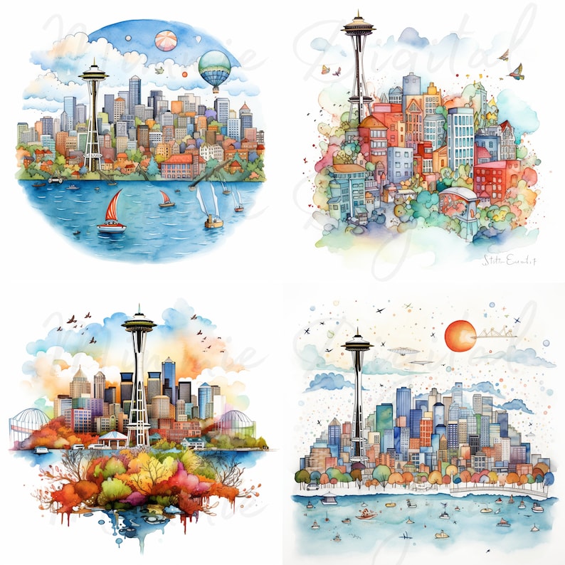 Houses of Seattle, USA, Watercolor, Clipart, 15 High Quality PNG ...