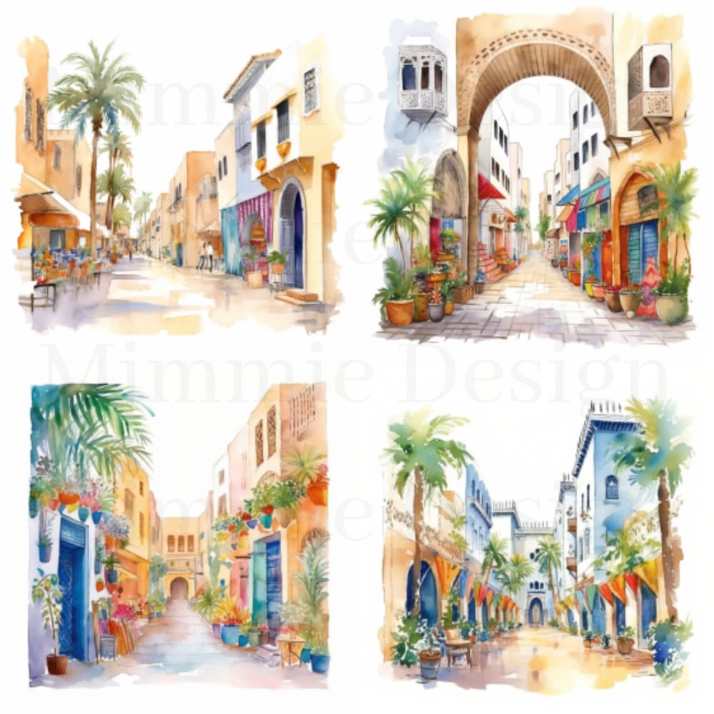 Houses of Marrakesh, Morocco, Watercolor, Clipart, 16 High Quality PNG ...