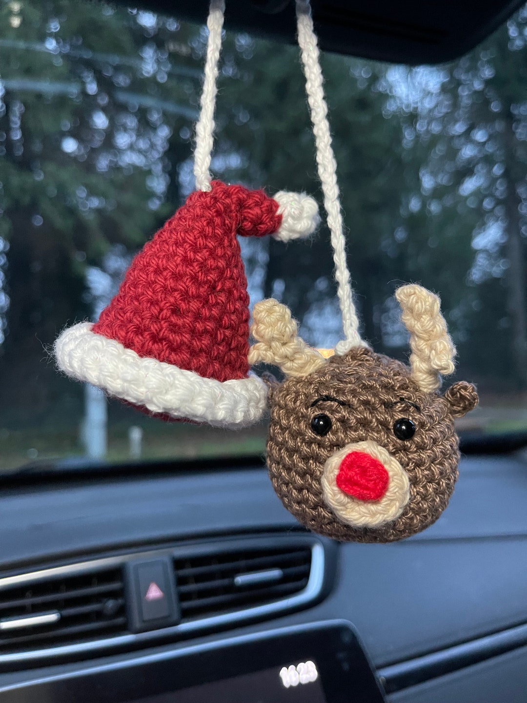 Crochet Christmas Car Charm, Christmas Car Hanger, Crochet Christmas ...
