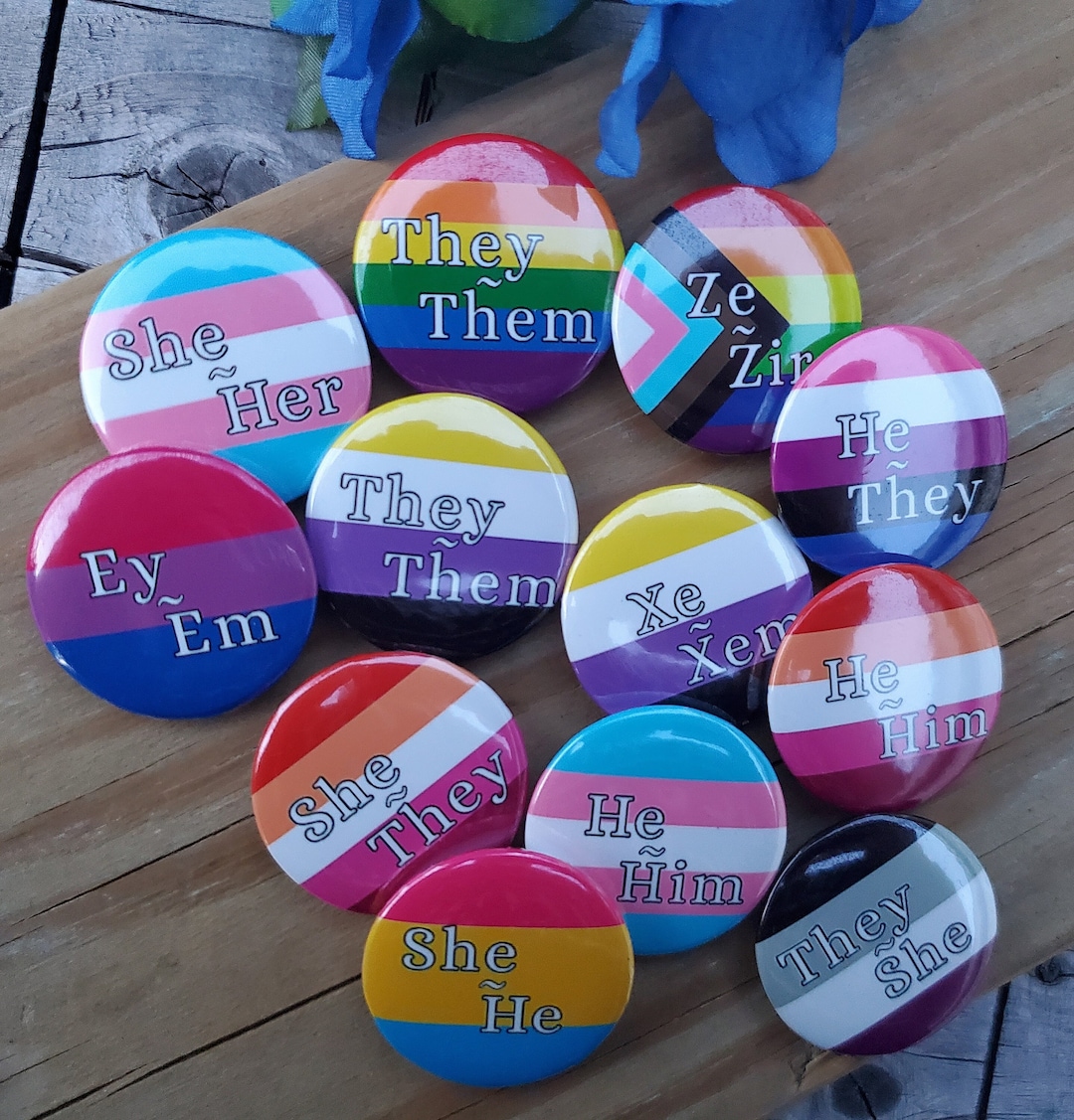 Pride Flag With Pronouns Custom Buttons - Etsy