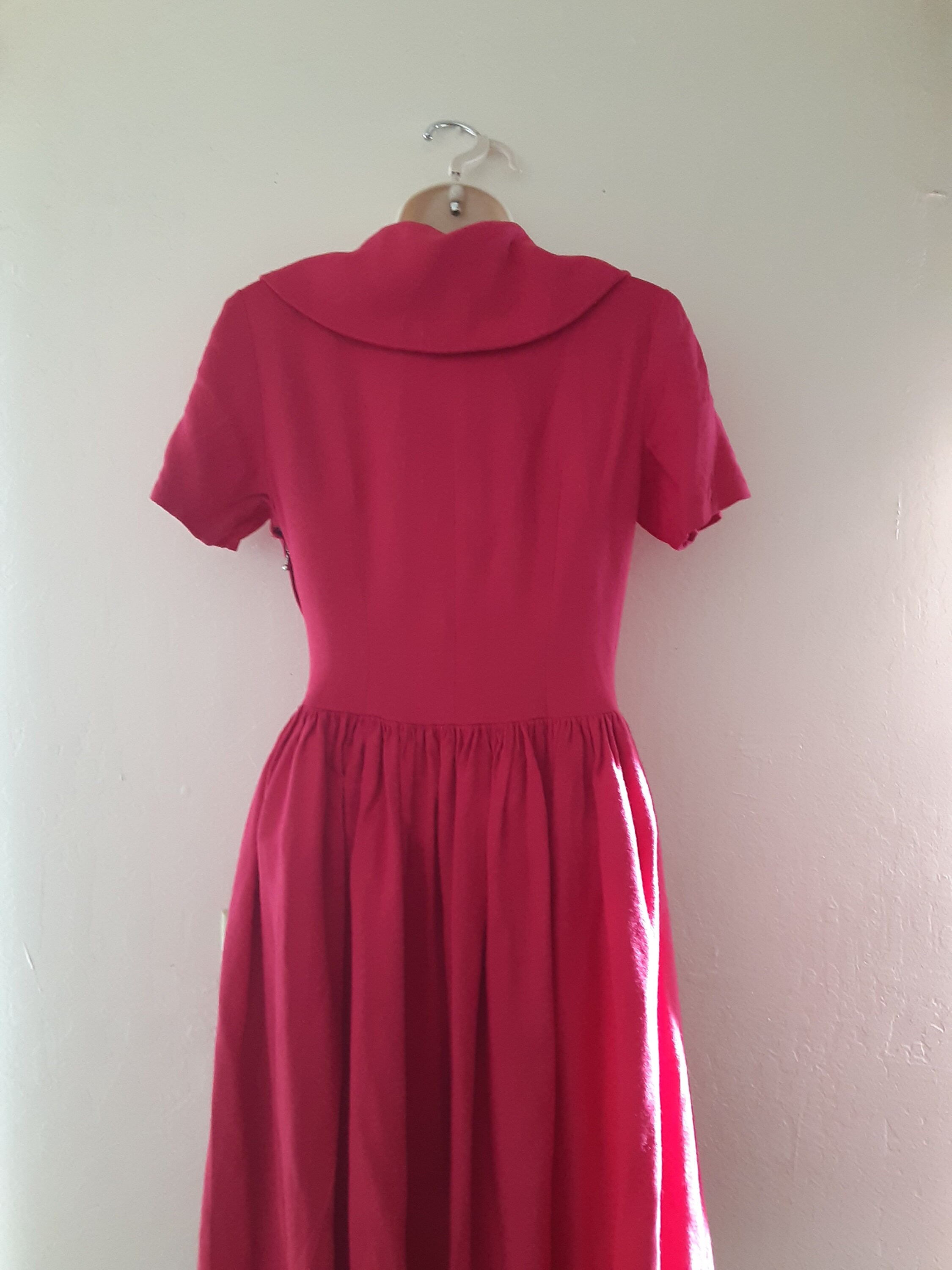 Vintage 80s-does-50s Raspberry Pink Dress With Shawl Collar / Sorbet ...