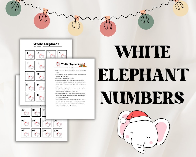 White Elephant Numbers, White Elephant Gifts Funny, White Elephant ...