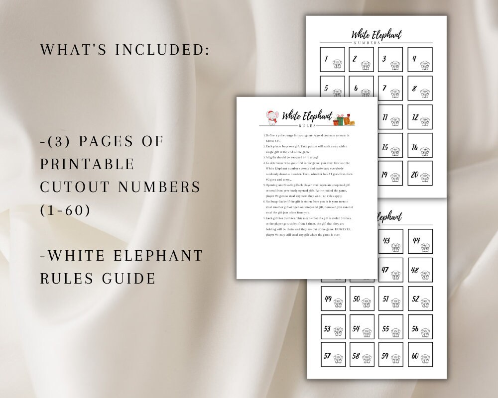 White Elephant Numbers, White Elephant Gifts Funny, White Elephant ...