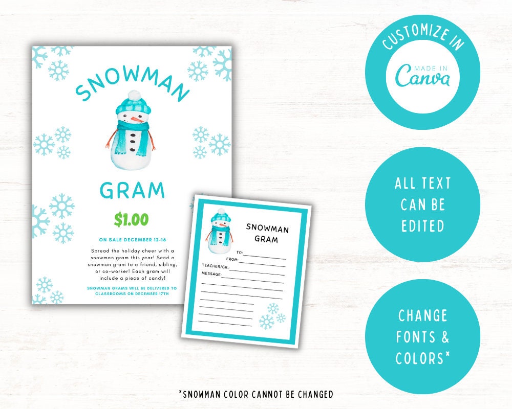 Snowman Gram Candy Christmas Fundraiser, School Fundraiser, Christmas ...