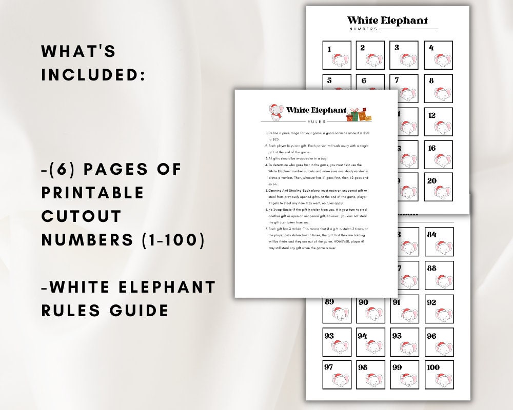 White Elephant Numbers, White Elephant Gifts Funny, White Elephant ...