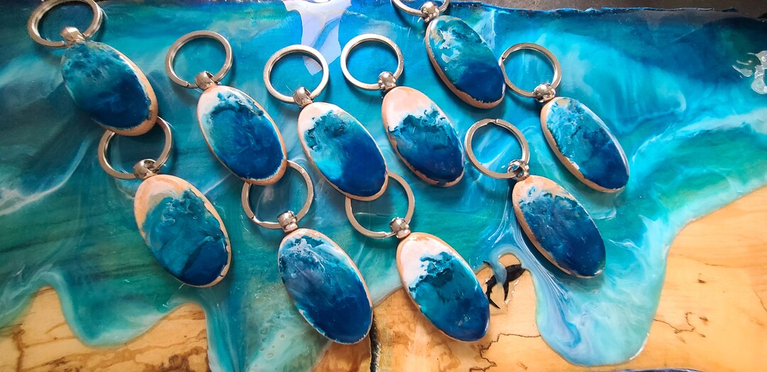 Wood, Ocean Color Key Rings, Resin Keychain, Ocean Resin Art, Beach ...