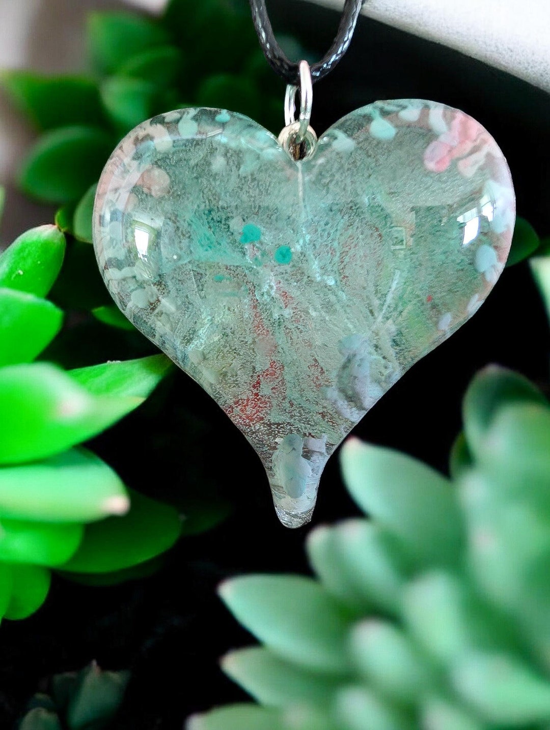 Heart Pendant Necklace Beautiful Resin Heart Jewelry, Unique Epoxy ...