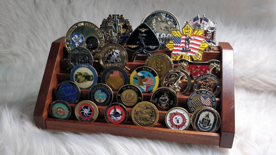 Stadium Style Custom Military Challenge Coin Holder - 30 Coins - 6 Rows ...