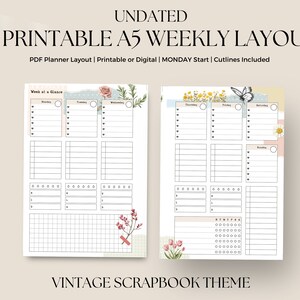 Printable Planner Weekly Layout | A5 Planner Week at a Glance Digital ...