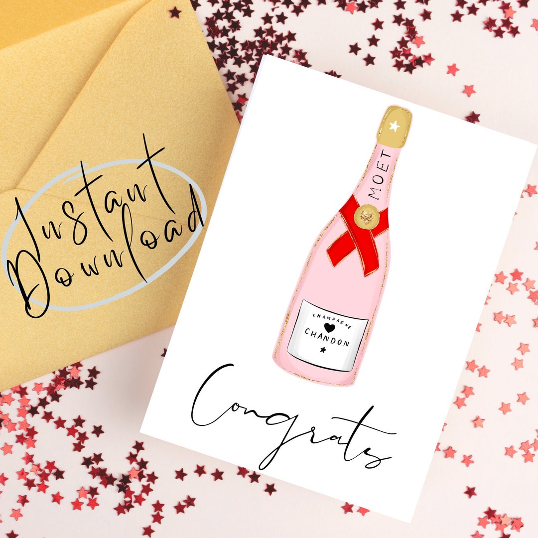 PRINTABLE Champagne Congrats Card Digital Download Digital ...