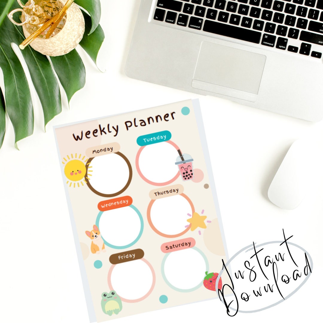 PRINTABLE Kids Weekly Planner Childrens Weekly Planner Digital Download ...