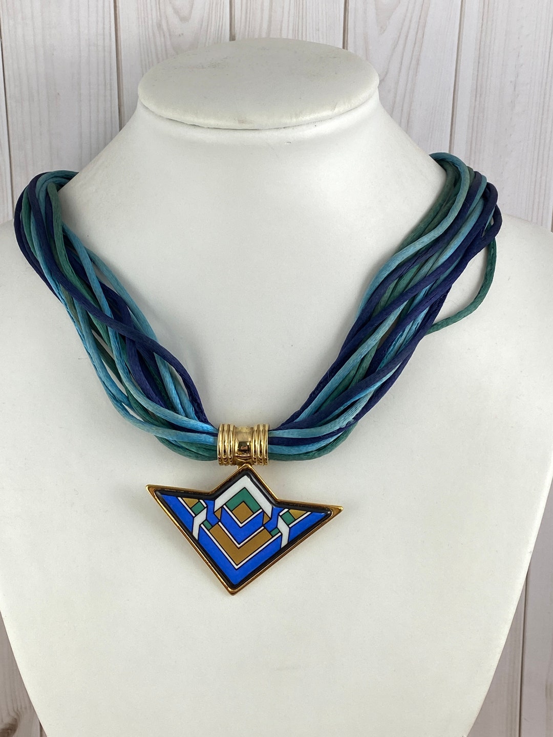 Vintage Michaela Frey Willie Pendant Chevron Shaped With a Enameled ...