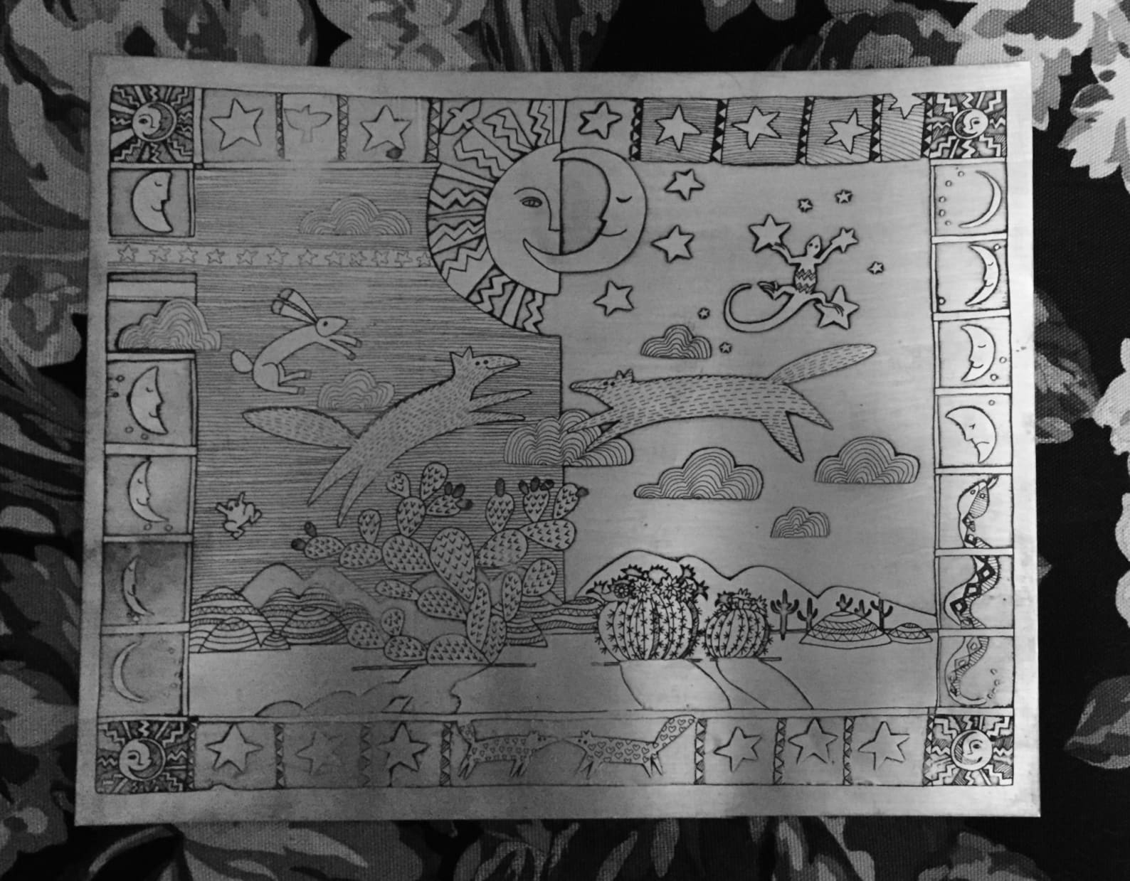 Sterling Silver Etched Art Etching Scene of Day on to Night in | Etsy