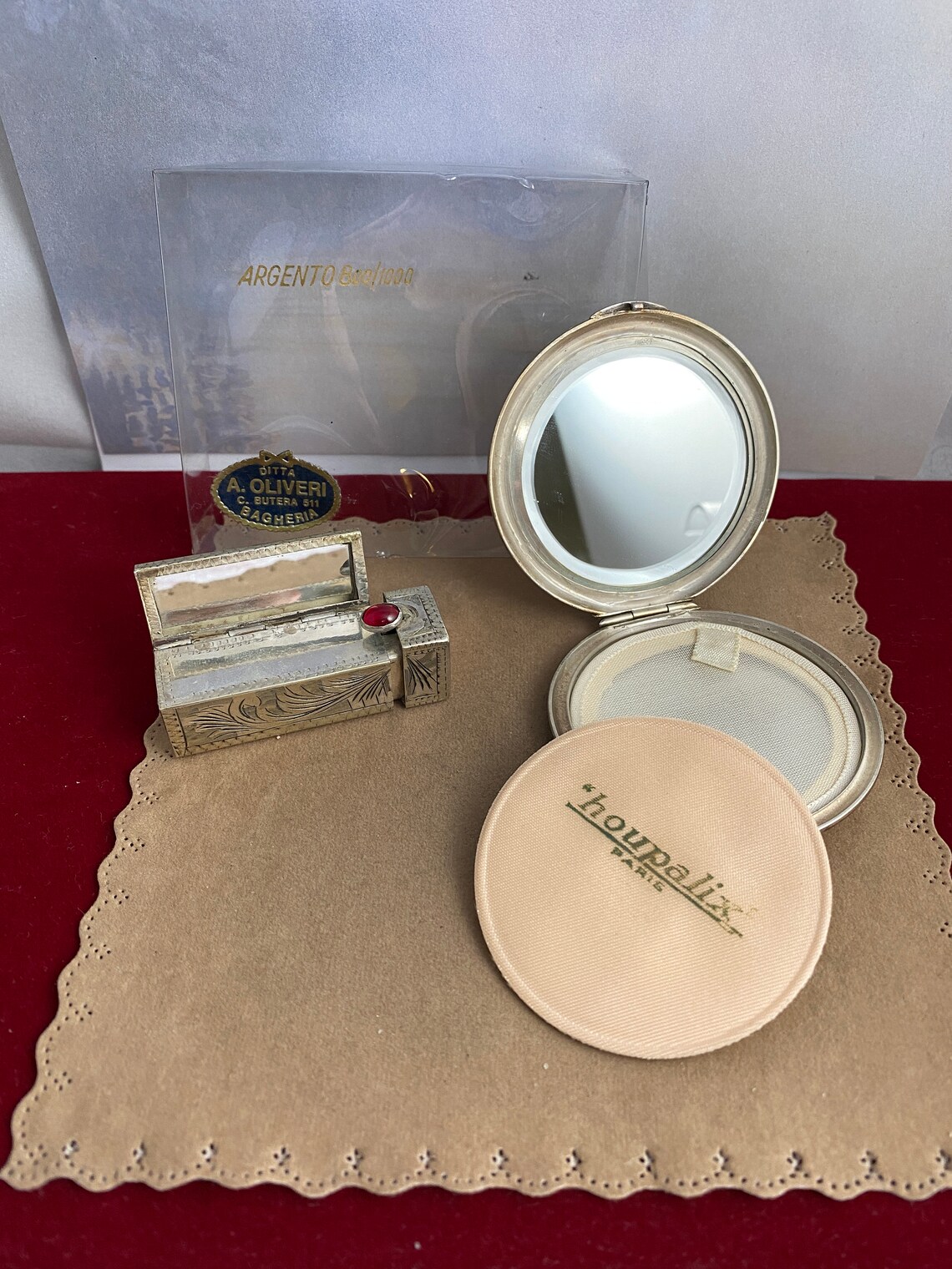 Vintage 1960s Italian 800 Silver Makeup Compact & Lipstick Holder Set ...