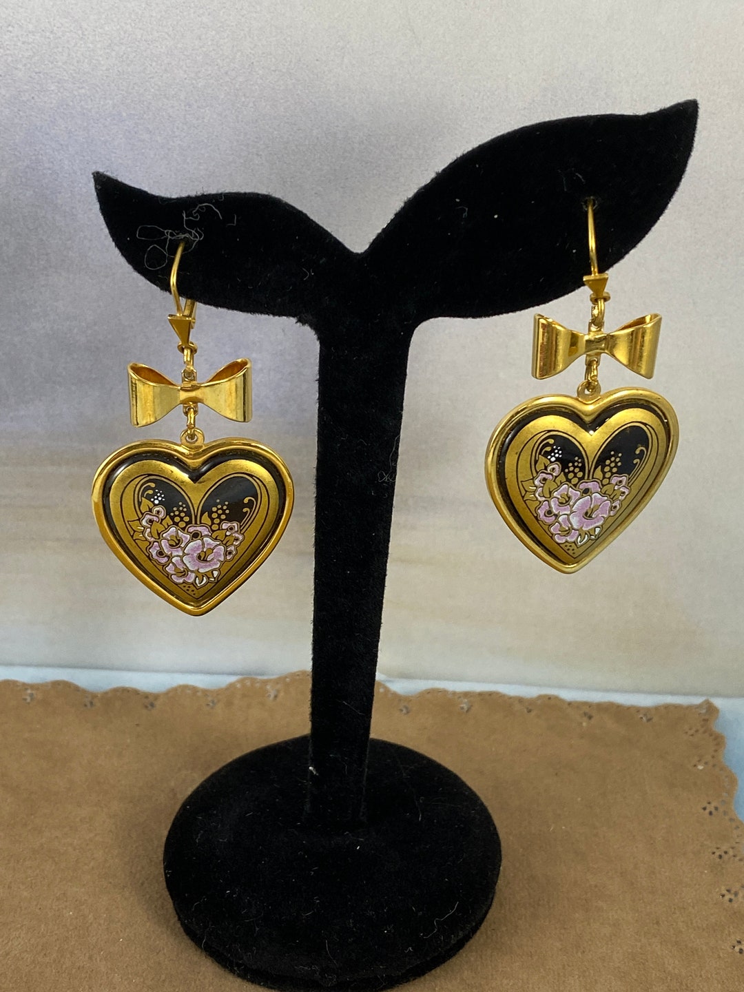 Vintage Michaela Frey Floral Heart Enamel Earrings - Etsy