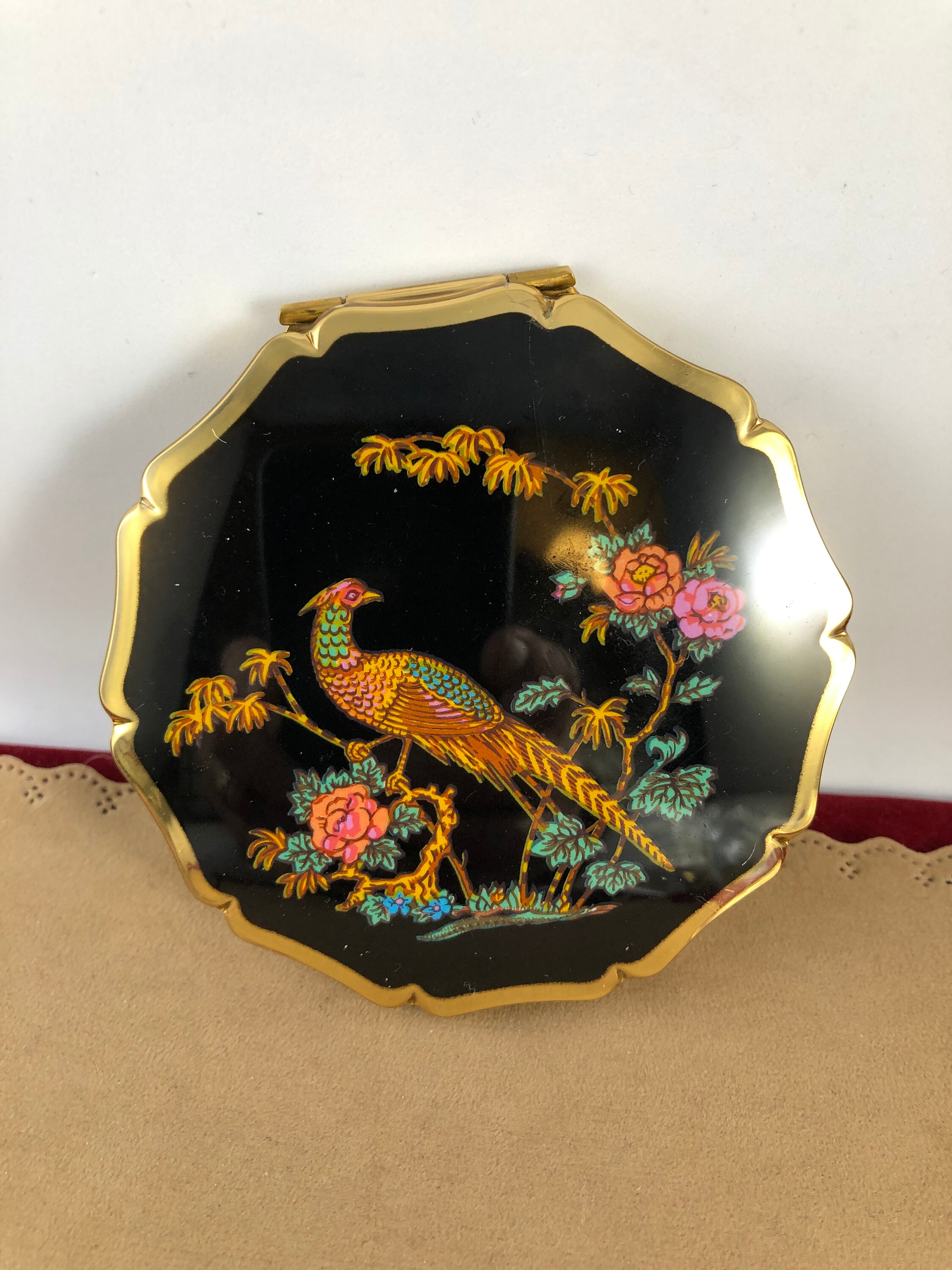 Vintage Stratton Compact Pheasant Pink Gold Black Basket Weave Back - Etsy