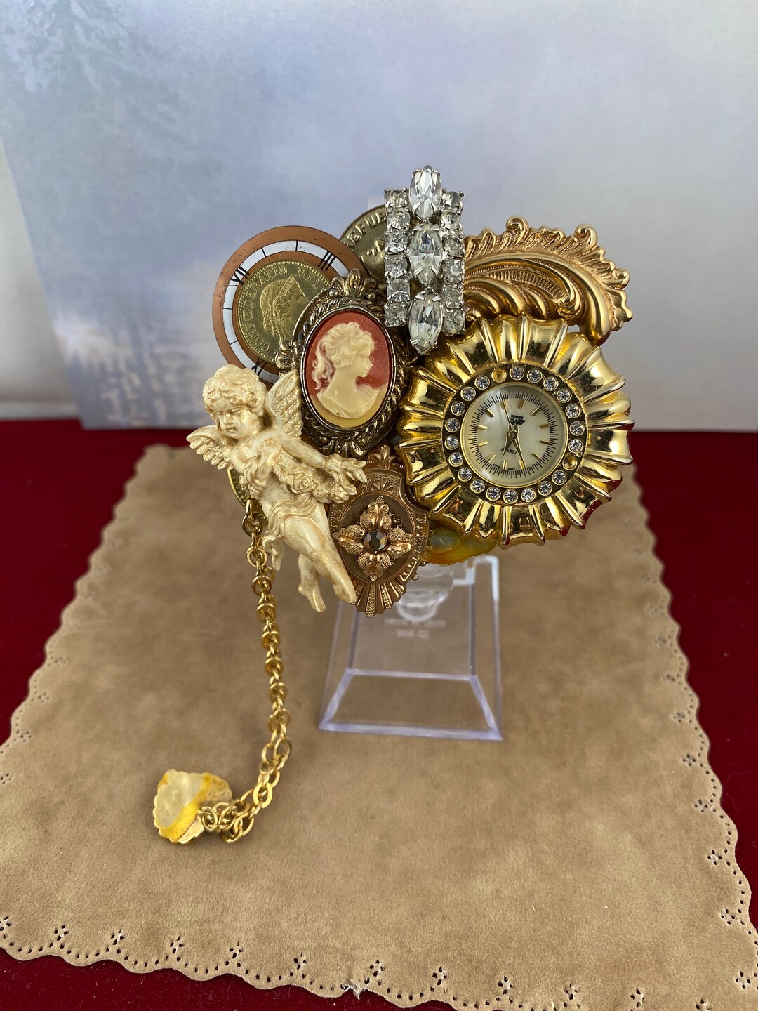 Angel Fashion Broach With Cameo, Watch, Coins and Mixed Jewelry Hand ...