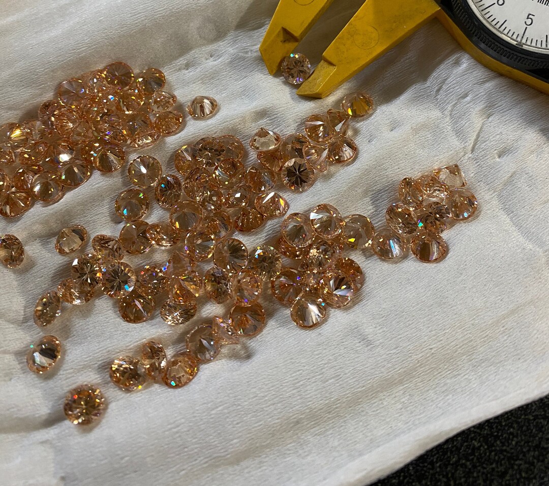 5MM Champagne CZ Perfect Color and Quality Round Cut Machine Cut Loose ...