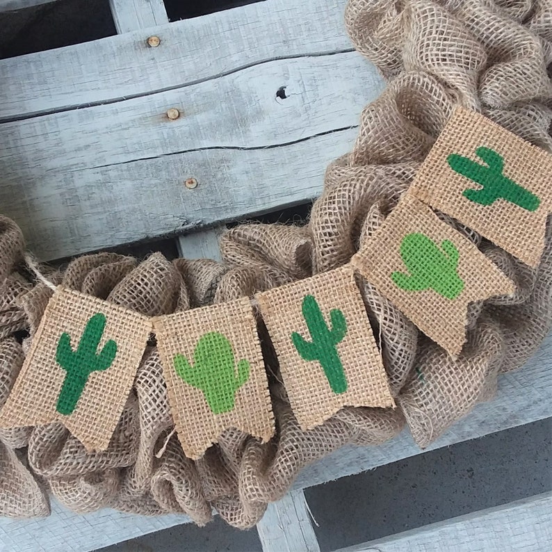 Reversible Cactus Burlap Mini Banner, Fiesta Party Small Space Decor - Etsy