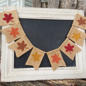 Fall Leaves Mini Burlap Banner, Rustic Autumn Decor, Thanksgiving Decor ...